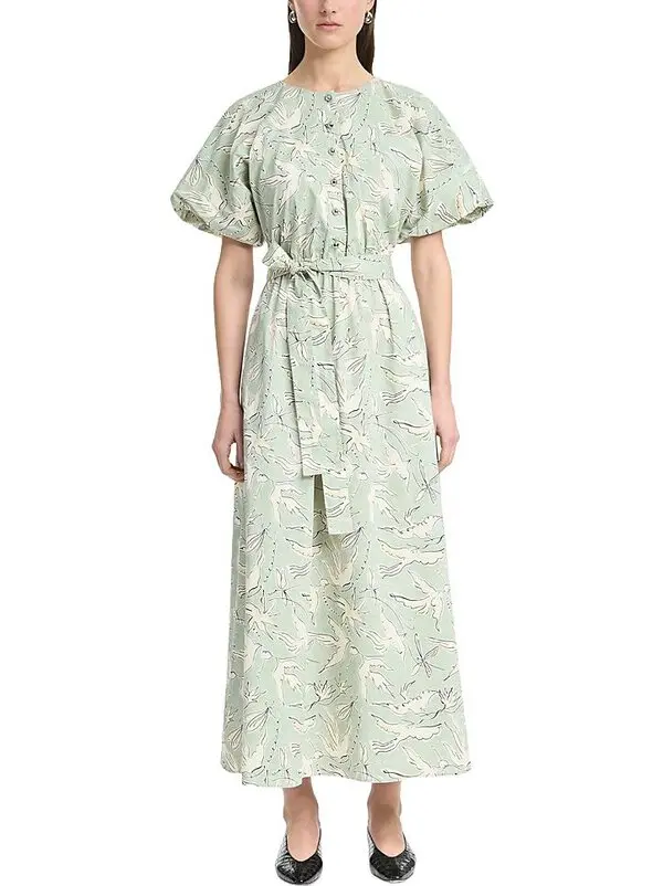 Altuzarra Printed Silk Button-up Belted Maxi Dress - Desert Sage Bird