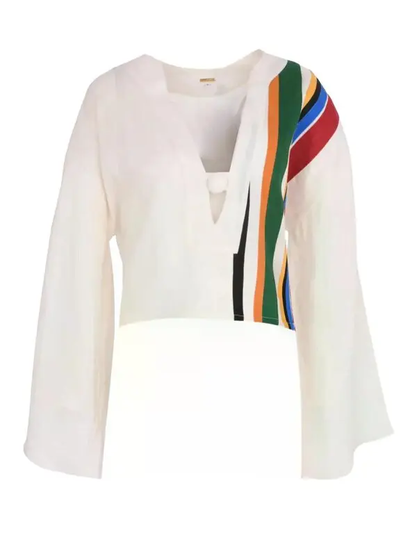 CALA DE LA CRUZ Striped Kimono-sleeve Top - Neutrals