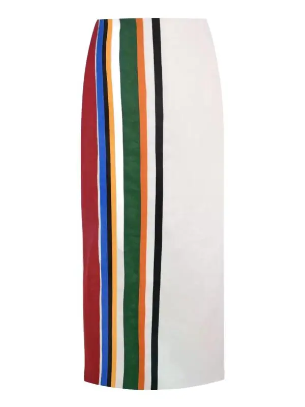 CALA DE LA CRUZ Lima Appliqué Stripe Pencil Skirt - Neutrals