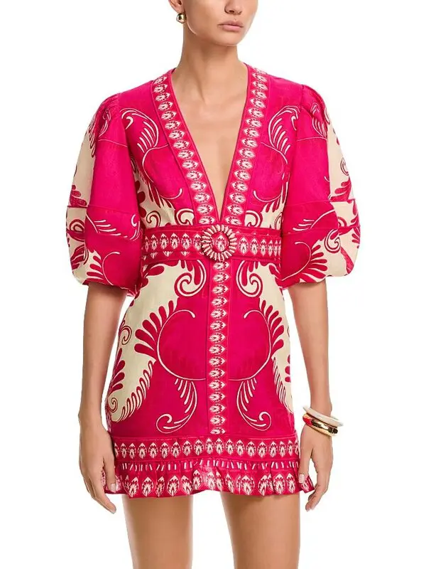 Farm Rio Arabesc Mini Dress - Spring Arabesc Pink