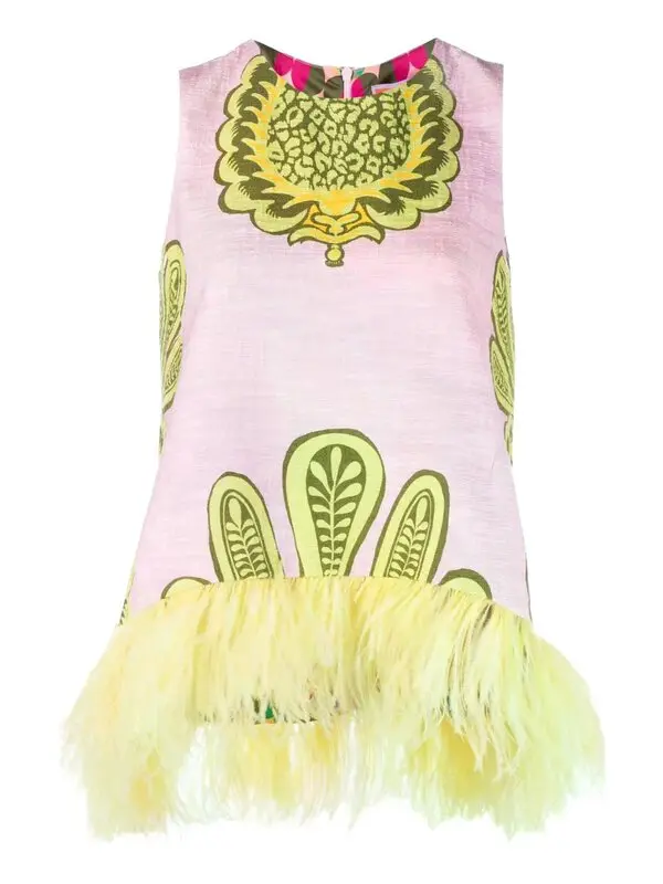 La DoubleJ La Scala Feather-trim Blouse - Pink