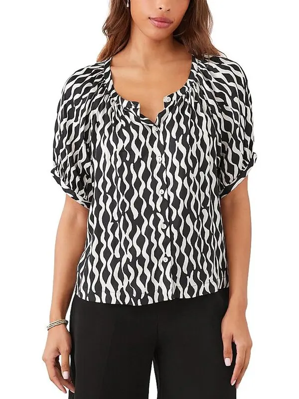 Karen Kane Printed Satin Peasant Blouse - Print