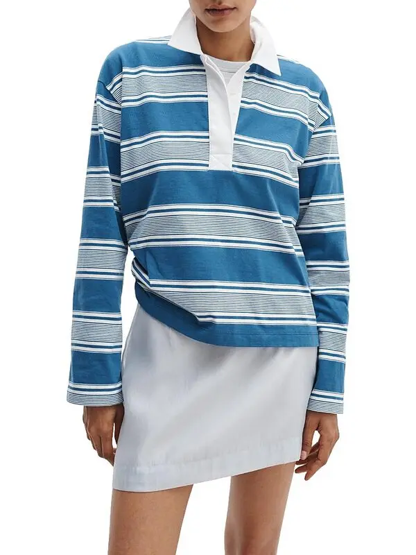 Rag & Bone Kelly Stripe Polo Tee - Blue Multi