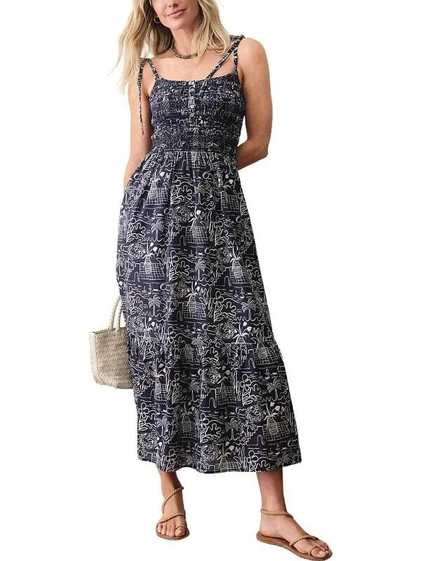 Marine Layer Carmen Smocked Dress With Tropical Print - Flores Print