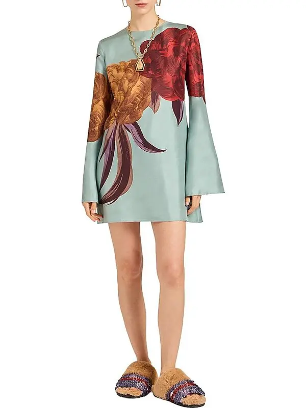 La DoubleJ Mini Supremes Swing Dress With Fluted Sleeves - Peony Placee Light Blue