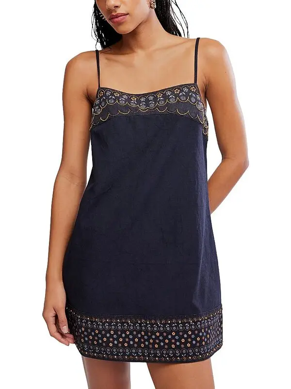 Free People Embellished Strappy Mini Dress - Black Combo