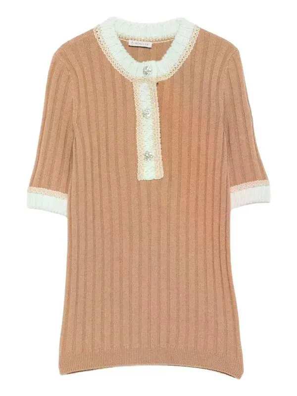 Moncler Crystal Embellished Ribbed Knit Sweater - Brown
