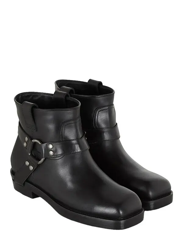 Balmain Calfskin Leather Biker Ankle Boots - Black