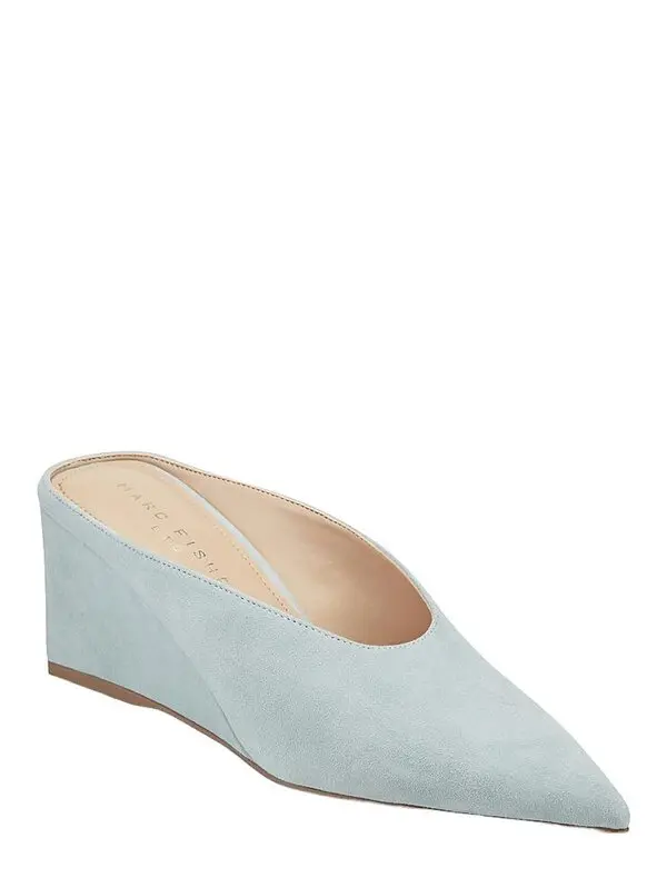 MARC FISHER LTD. Malley Pointed Toe Wedge Mules - Light Blue
