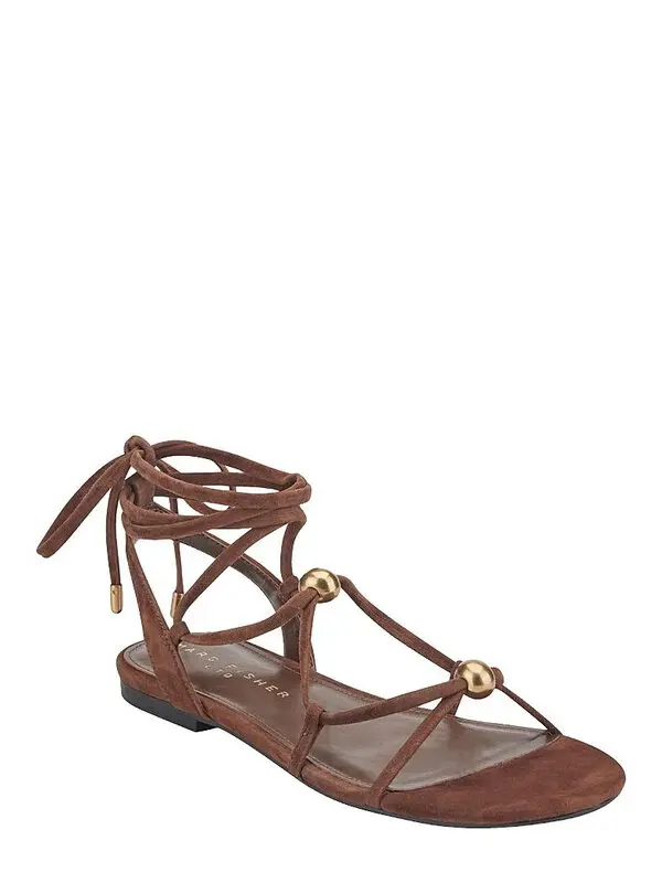 MARC FISHER LTD. Strappy Flat Sandals With Tie Fastening - Dark Brown