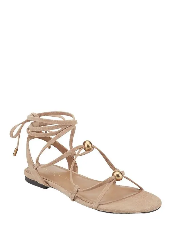 MARC FISHER LTD. Strappy Flat Sandals With Tie Fastening - Medium Natural
