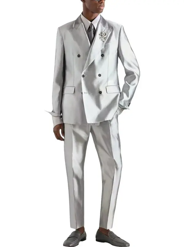 Dolce & Gabbana Silk Shantung Trousers - Silver