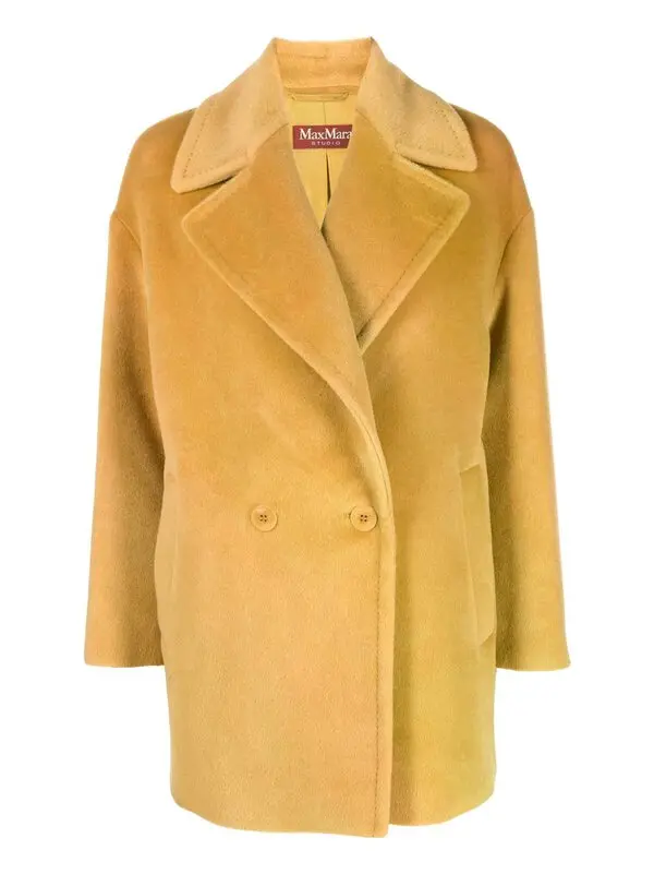 Max Mara Gio Alpaca Wool Blend Coat - Yellow