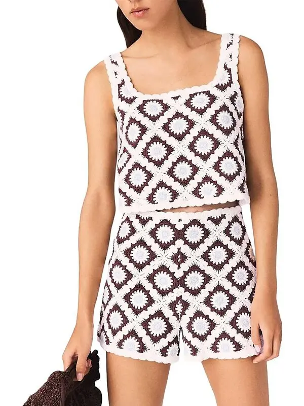 Maje Floral Crocheted Top - Brown / Blue