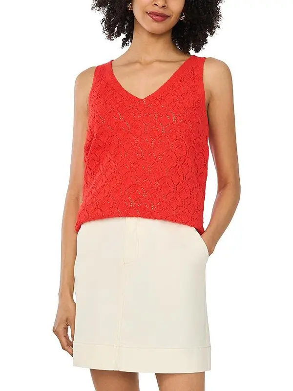 Vince Camuto Pointelle Knit V-neck Tank - Lobster Red