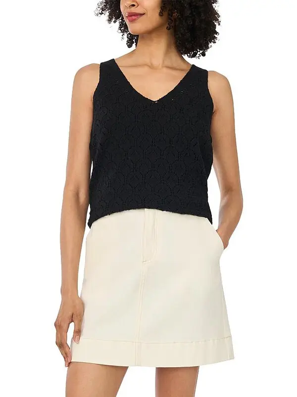 Vince Camuto Pointelle Knit V-neck Tank - Rich Black