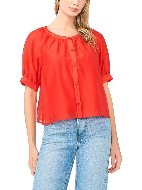 Vince Camuto Short Sleeve Button-down Top - Lobster Red