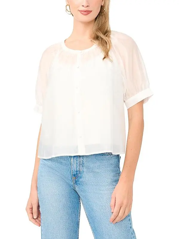 Vince Camuto Short Sleeve Button-down Top - Ultra White