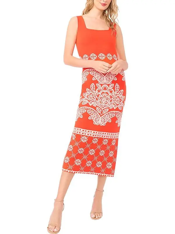Ted Baker London Sasha Sleeveless Square Neck Jacquard Midi Dress - Orange Smash