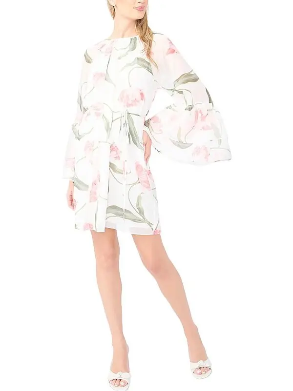 Ted Baker London Floral Print Ruffle Sleeve Dress - Rosy Touch