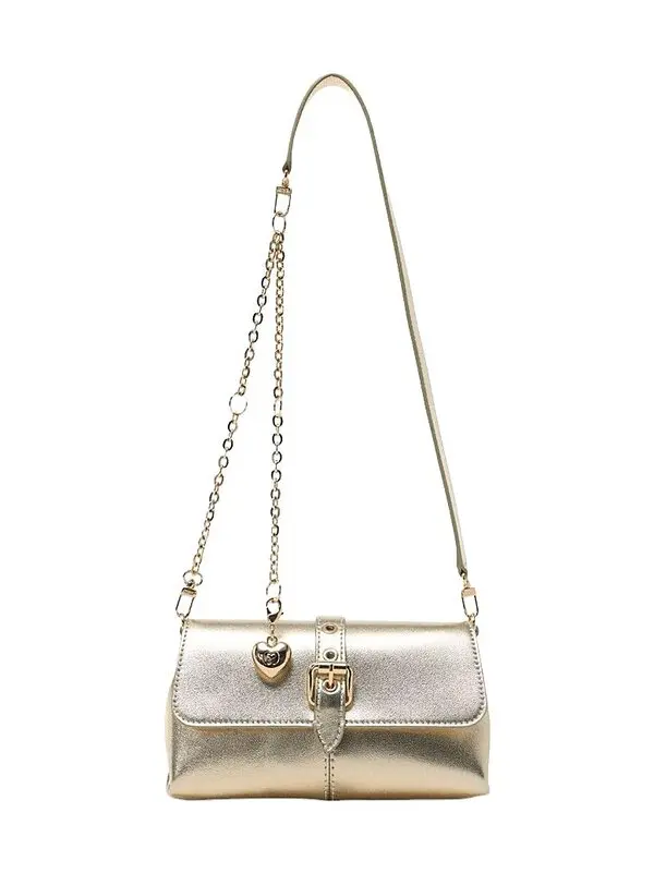 Maje Miss M Metallic Leather Shoulder Bag With Chain Detail - Light Gold