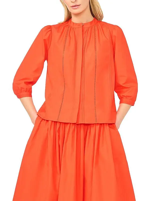 Ted Baker London Camille Blouse With Mandarin Collar And Pintucked Details - Fire Orange