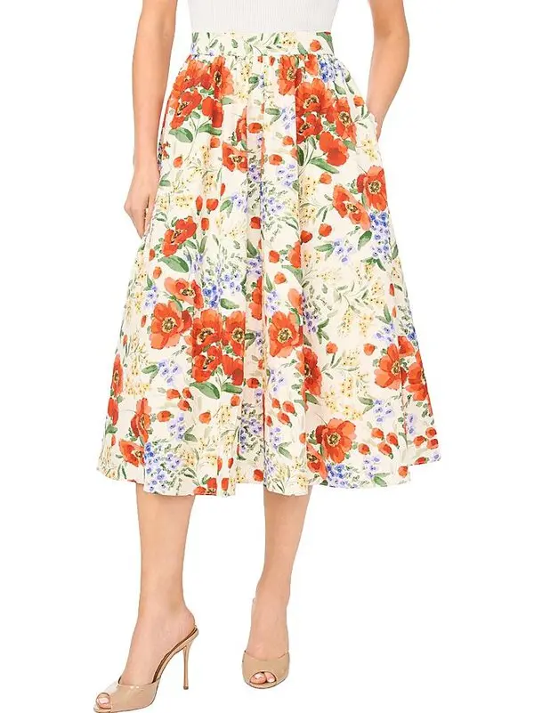 Ted Baker London Mari Gathered Floral Midi Skirt - Fire Orange