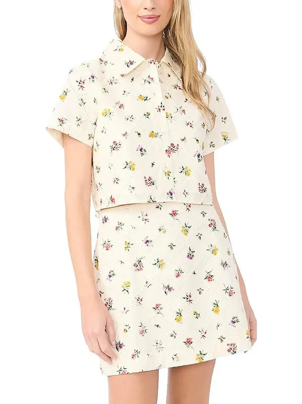 Ted Baker London Whistles Floral Embroidered Button Front Top - Vanilla Ice
