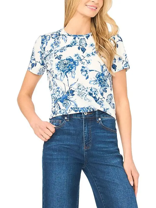 Ted Baker London Willow Fitted Knit Tee With Floral Print - Ultra White