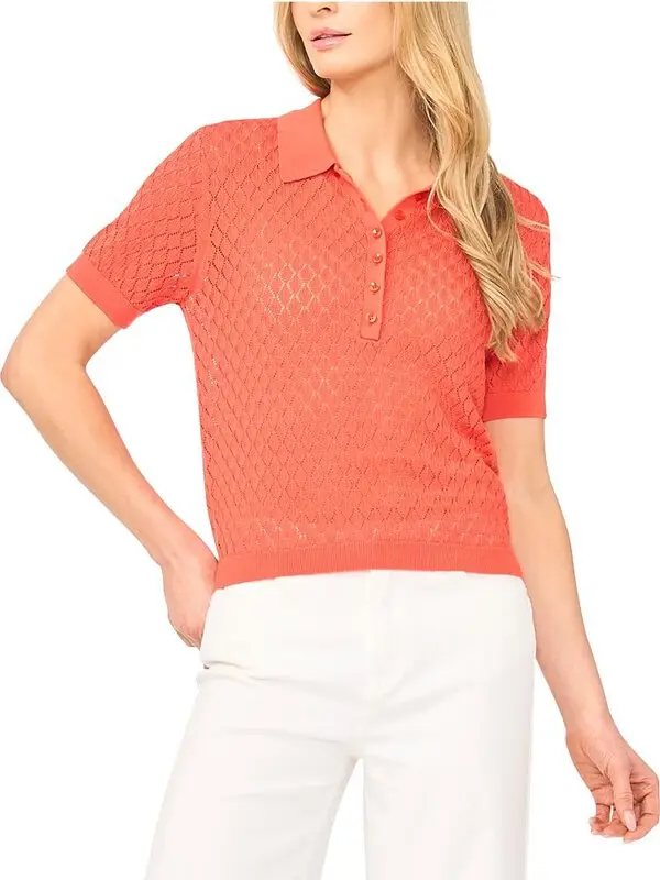 Ted Baker London Clara Short Sleeve Pointelle Polo Shirt - Tomato Orange