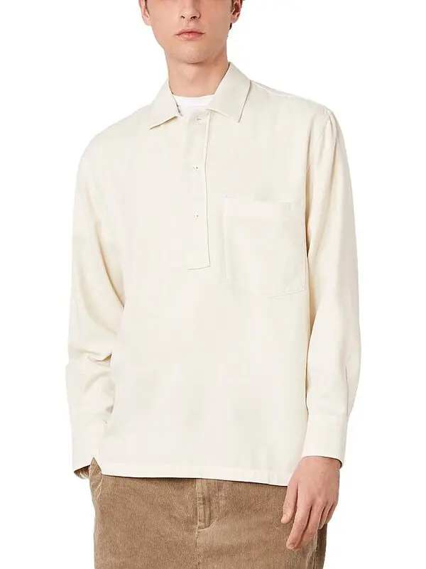 Officine Générale Twill Half Button Shirt - Cream