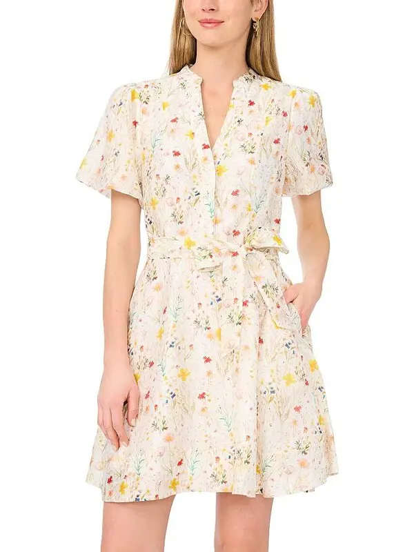 Vince Camuto Puff Sleeve Belted Mini Dress - Ultra White