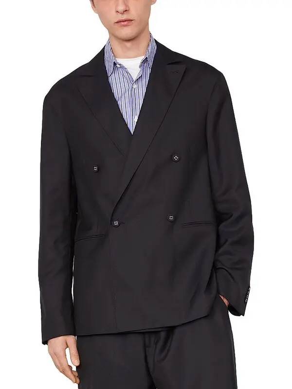 Officine Générale Peak Lapel Double Breasted Jacket - Dark Navy