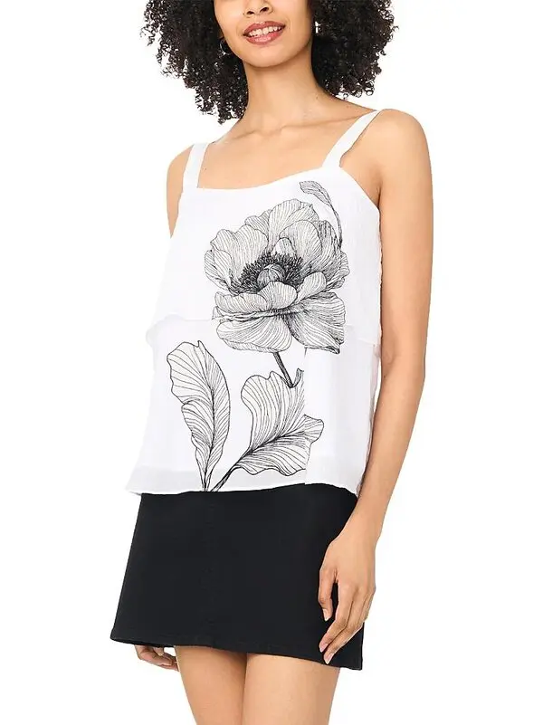 Vince Camuto Layered Floral Print Tank - Ultra White