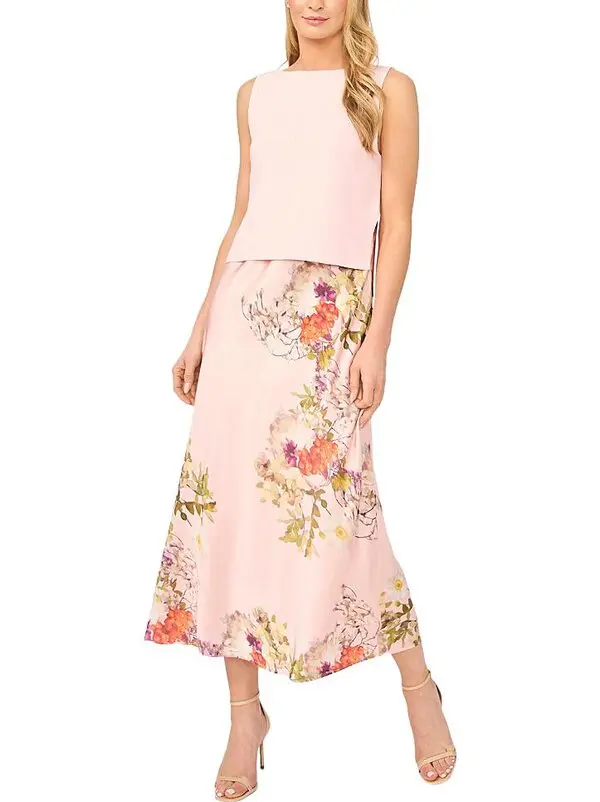 Ted Baker London Midori Sleeveless Boat Neck Printed Twofer Dress - Cloud Pink