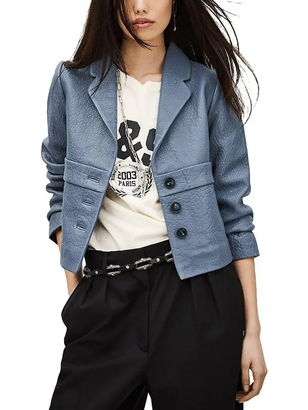 Ba&sh Borfeo" Cropped Leather Jacket - Blue