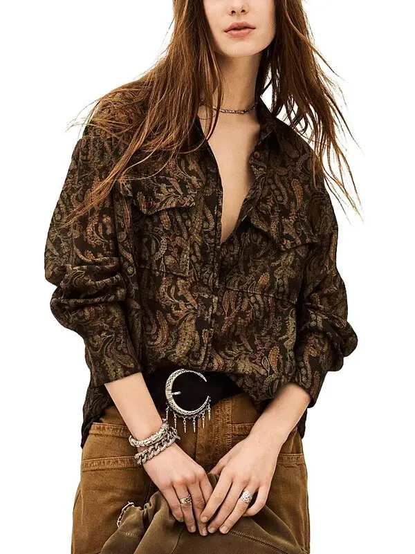 Ba&sh Printed Paisley Shirt - Khaki