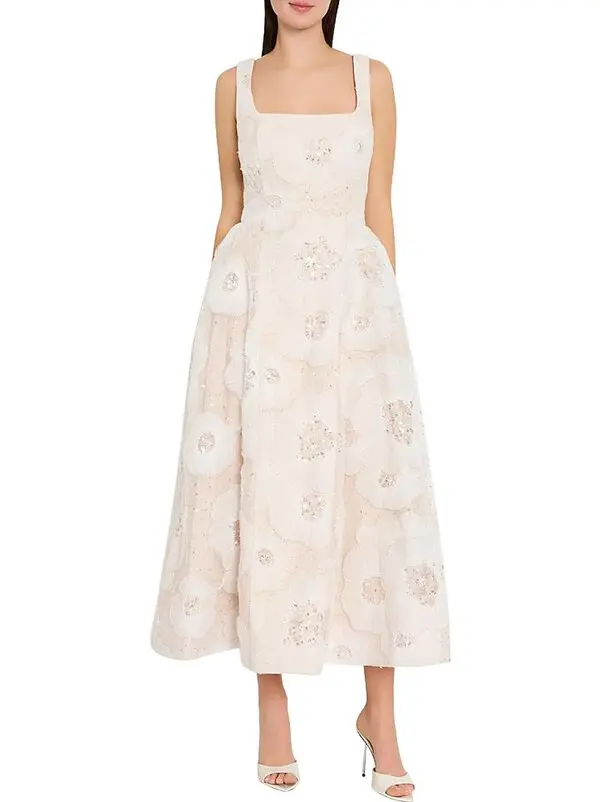 MILLY Arianna Tulle Flower Beaded Dress - White