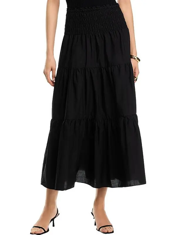 Michael Kors Poplin Smocked Tiered Maxi Skirt - Black