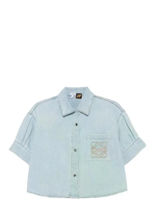 Loewe X Paula's Ibiza Anagram Embroidered Cropped Shirt - Blue