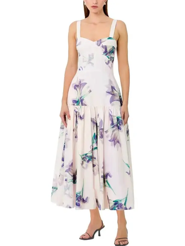 NICHOLAS Floral-print Tiered Midi Dress - Neutrals