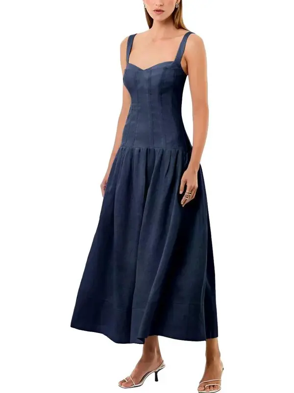 NICHOLAS Makenna Drop-waist Corset Midi Dress - Blue