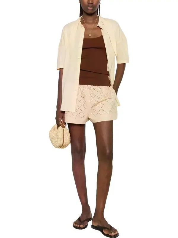Fendi Argyle Perforated Cotton Shorts - Neutrals