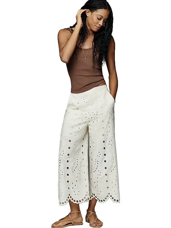 Mestiza New York Oceane Cotton Linen Eyelet Pants - Ivory