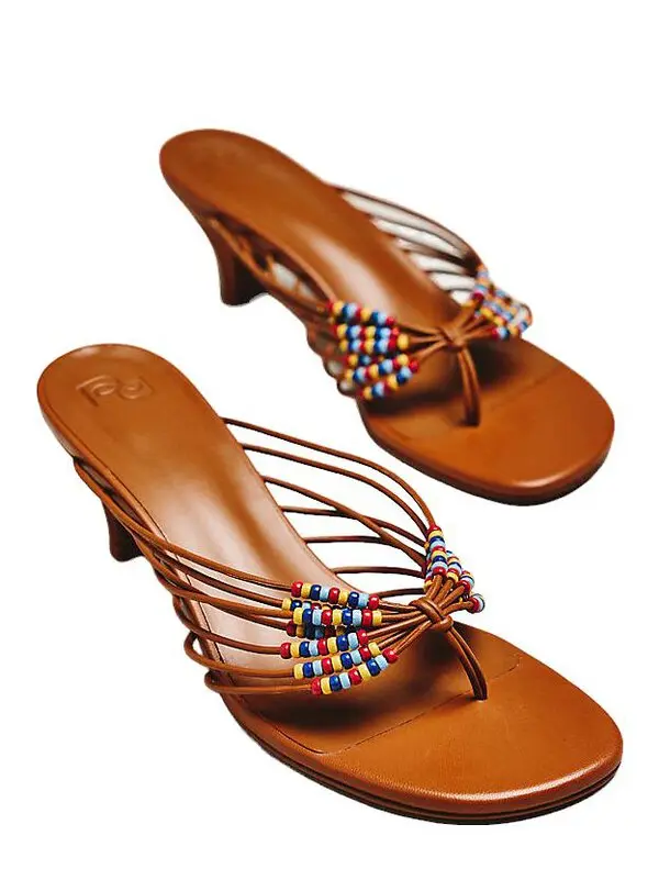 REFORMATION Jessica Beaded Thong Heels - Rum