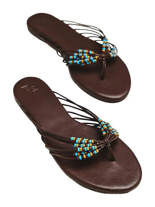 REFORMATION Jessica Beaded Thong Sandals - Brown