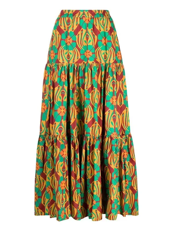 La DoubleJ Big Graphic-print Tiered Skirt - Green
