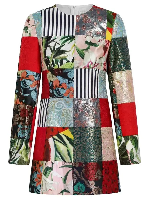 Dolce & Gabbana Patchwork Floral Long-sleeved Mini Dress - Red