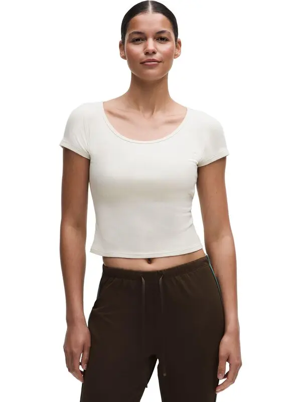 Lululemon Hold Tight Micro-rib Cropped T-shirt - Light Ivory