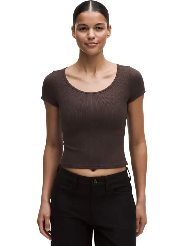 Lululemon Hold Tight Micro-rib Cropped T-shirt - Mahogany Muse